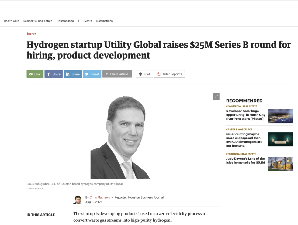 Hydrogen Startup Utility Global Raises $25M Series B Round for Hiring ...